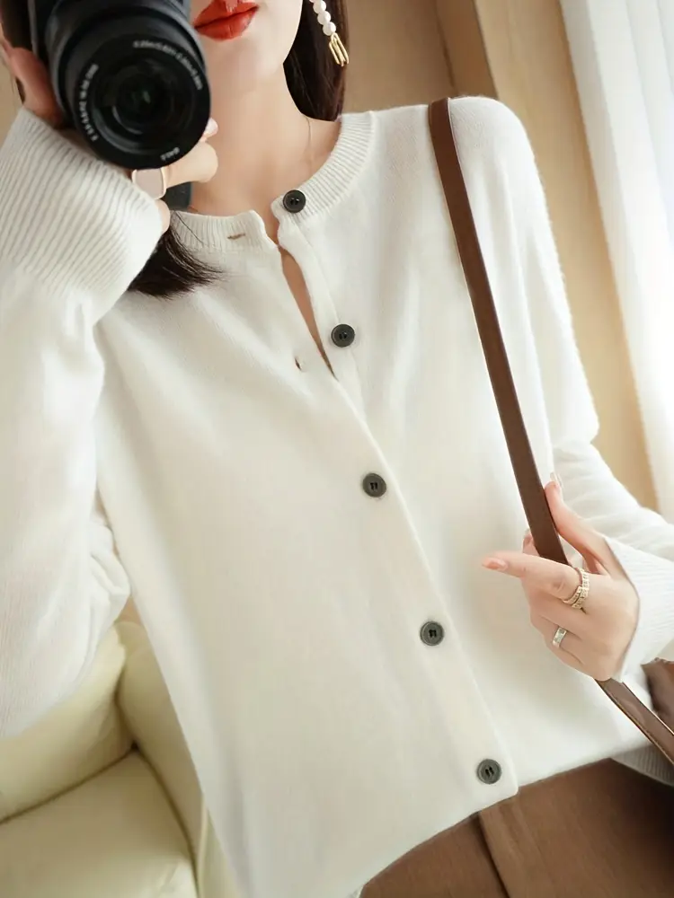 Solid Button Cardigan Casual Long Sleeve Cardigan Spring Temu