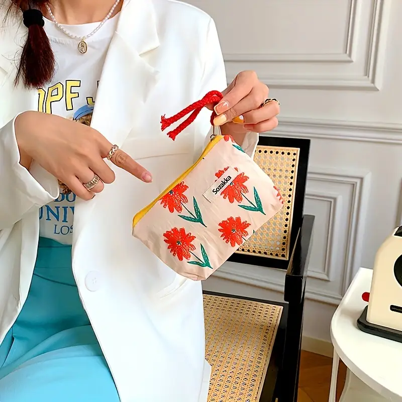 아름다운 꽃 무늬 미니 수납 가방 가벼운 다용도 클러치 메이크업 가방 여성용 트렌디 화장품 세면 가방 여행용 Temu