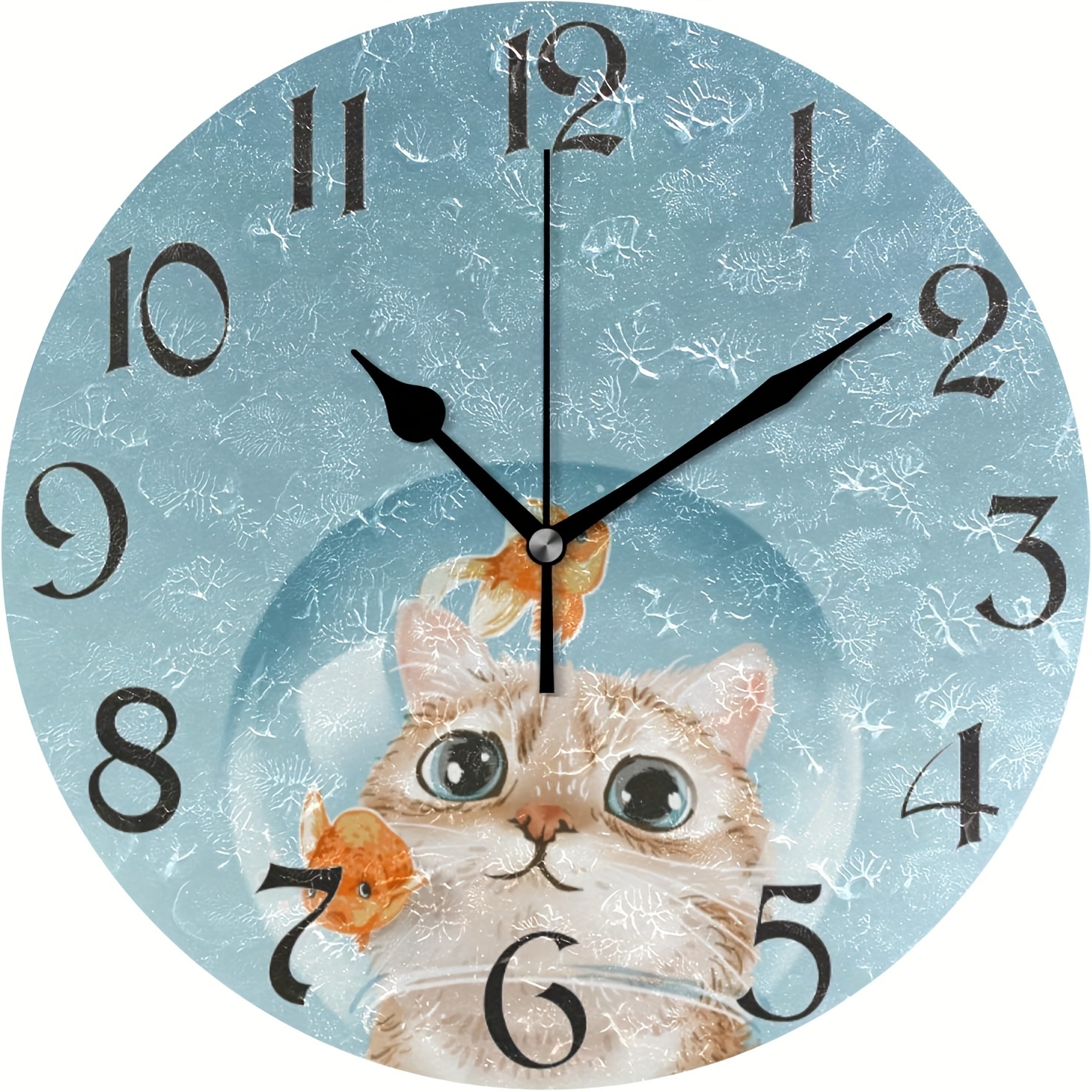 1pc Wooden Cute Cat In Fish Tank Wall Clocks Battery Operated 9 84 Inch ...