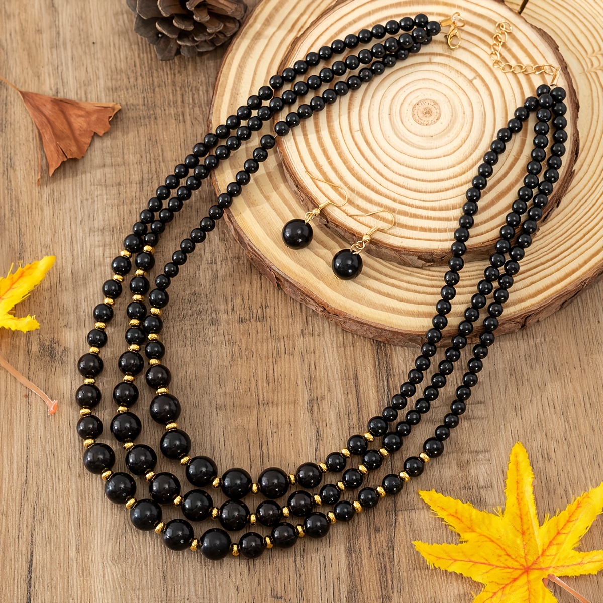 Earrings Plus Necklace Boho Style Jewelry Set Made Black - Temu Netherlands