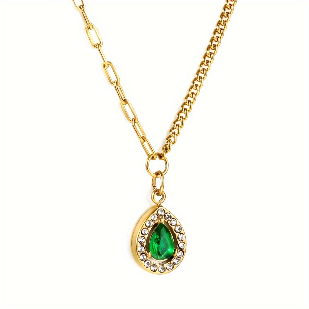 Green Zircon Pendant Necklace Vintage Style Luxury Stainless - Temu ...