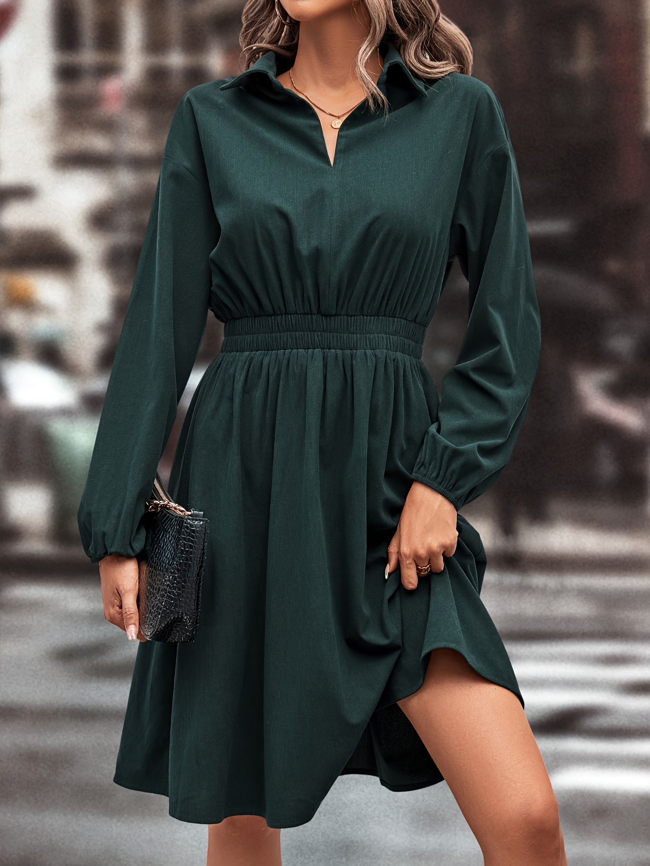 Vestido line Color Sólido Vestido Casual Manga Larga - Temu Ecuador