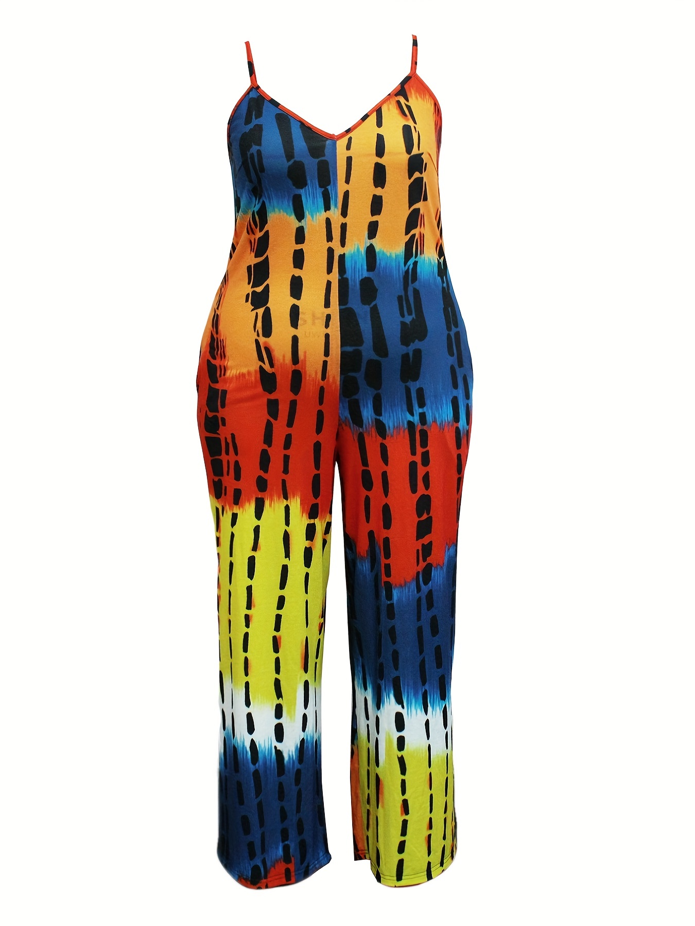 Plus Size Casual Jumpsuit Womens Plus Tie Dye V Neck Wide Temu