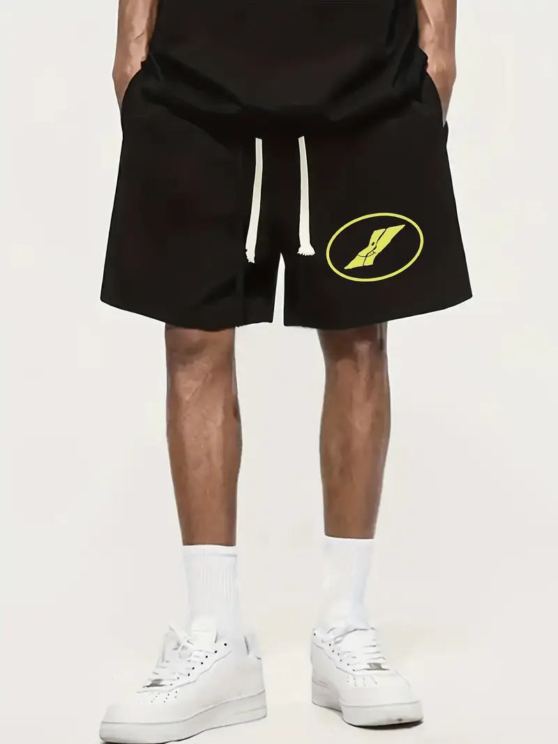 Geometry Pattern Shorts Mens Comfy Loose Drawstring Shorts Men Clothes