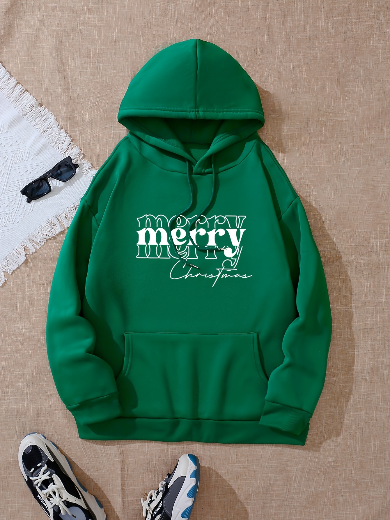Merry Christmas Print Hoodie Casual Pocket Long Sleeve Temu Canada