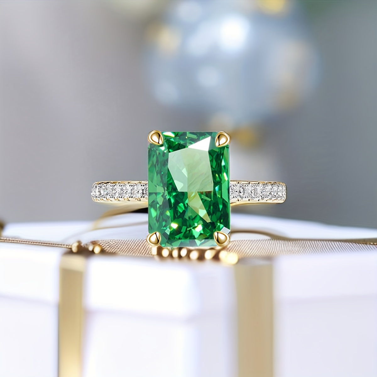 S925 Silver Retro Classic Ring Green Cubic Zirconia Decor - Temu United ...