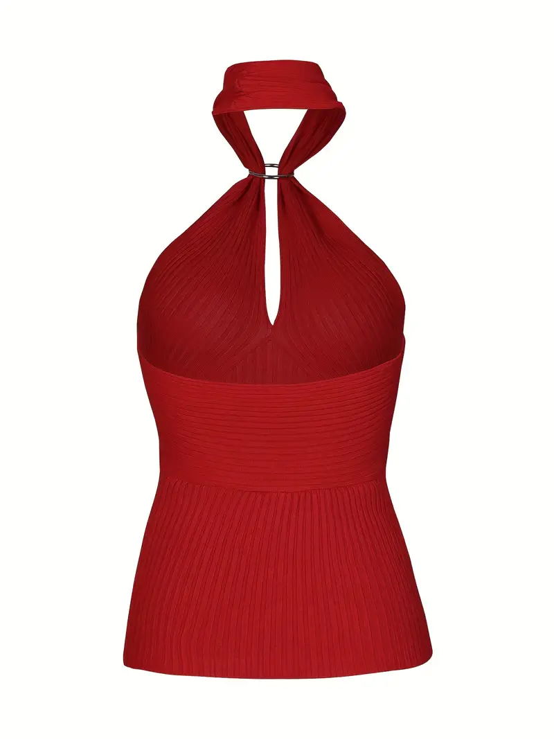 Knitted Ring Linked Halter Top Y2k Sexy Backless Halter Top Temu