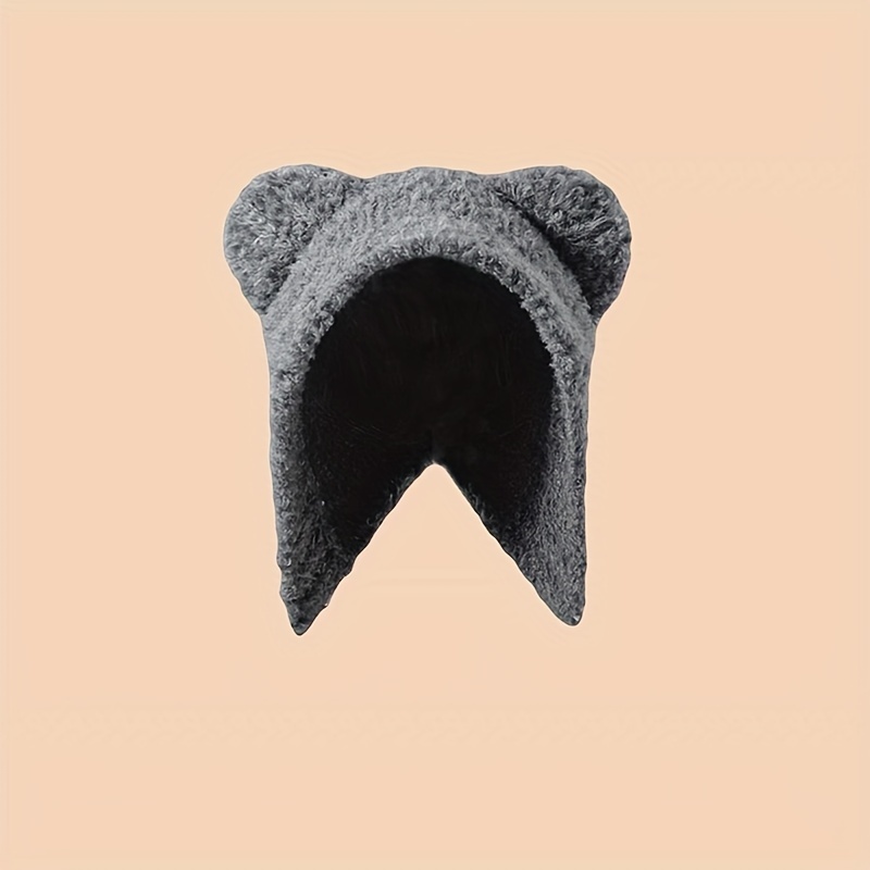 Classic Plush Bear Beanie Ears Cute Solid Color Hat - Temu United Kingdom