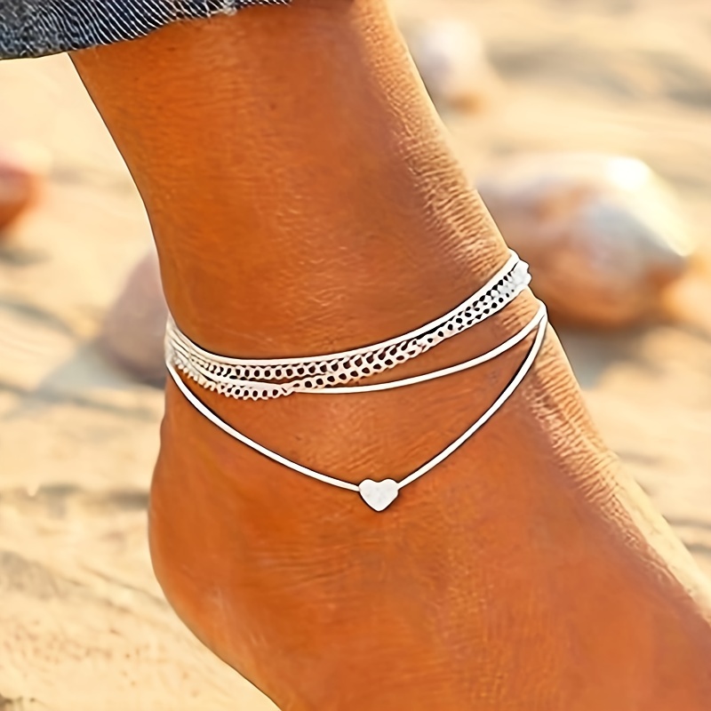 Mini Love Heart Beads Thin Chain Anklet Multi Layers - Temu United Kingdom