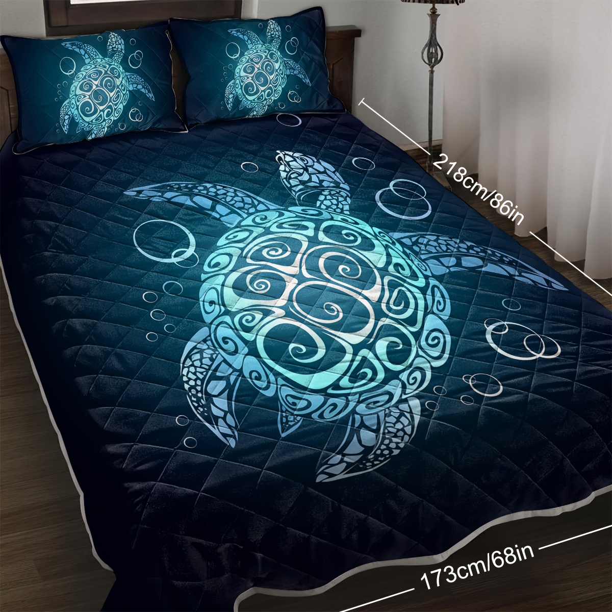 Blue Sea Turtle Print Bedspread Set (1*bedspread + - Temu Australia