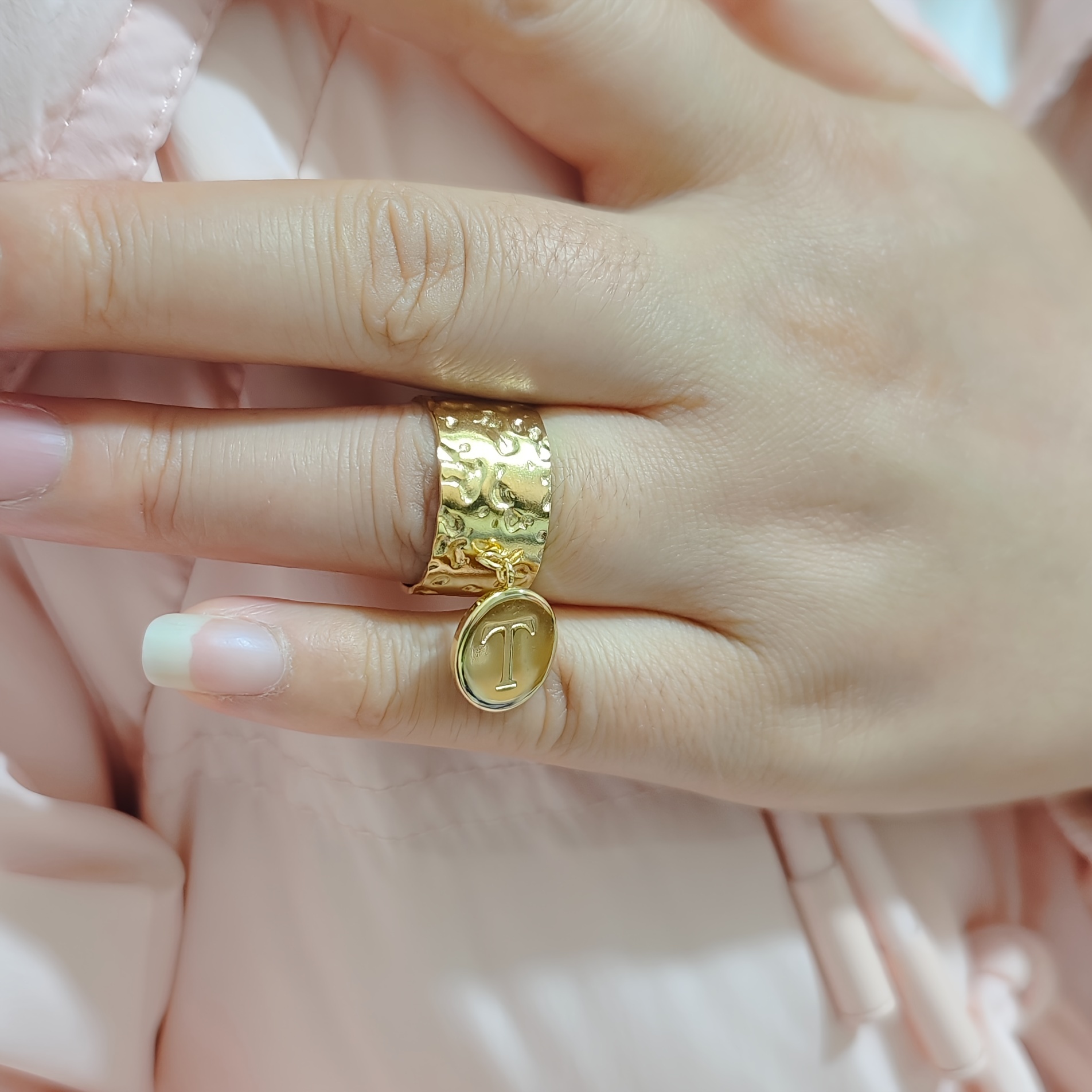 Letter Pattern Pendant Open Finger Ring Simple Style - Temu United Kingdom