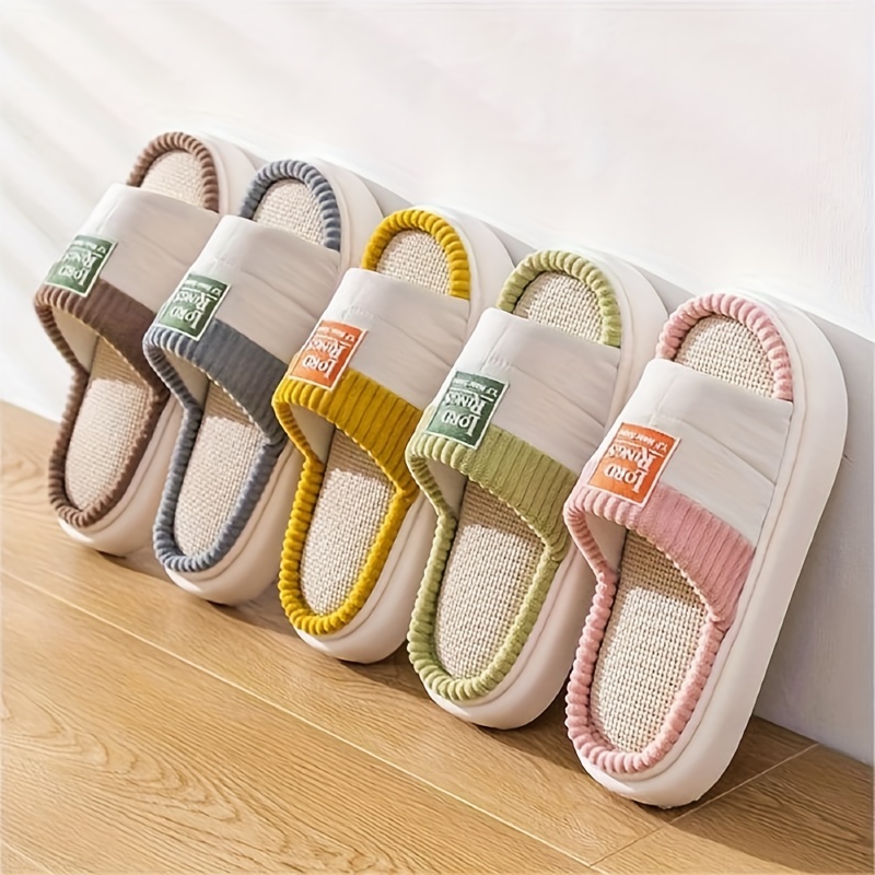 Letter Print Platform Slippers Casual Open Toe Linen Sole - Temu ...
