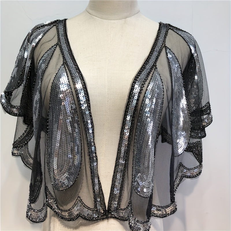 1920s Beaded Sequin Flapper Shawl Elegant Retro Lace Cape - Temu