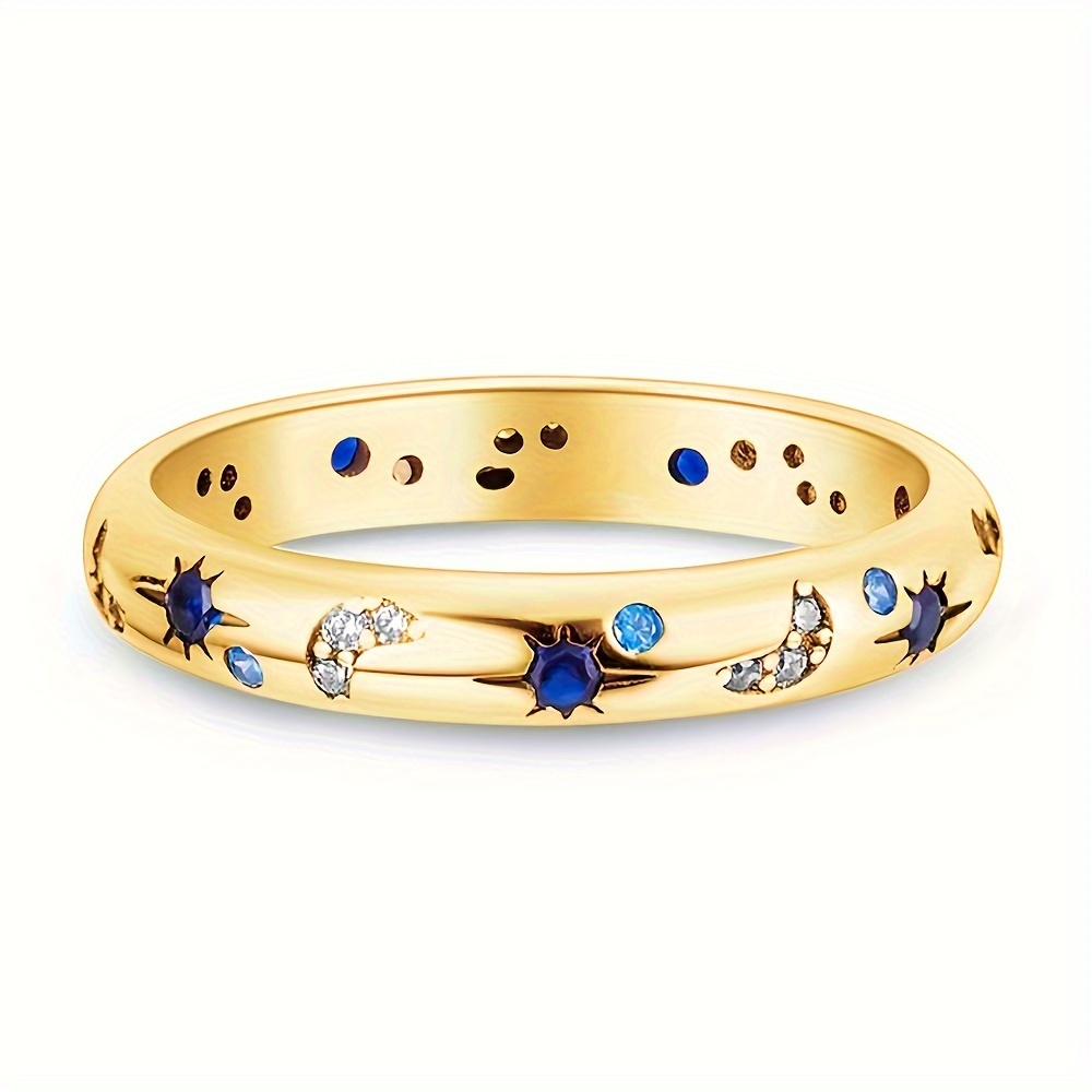 925 Sterling Silver Ring Moon Star Patterns Inlaid - Temu United Kingdom