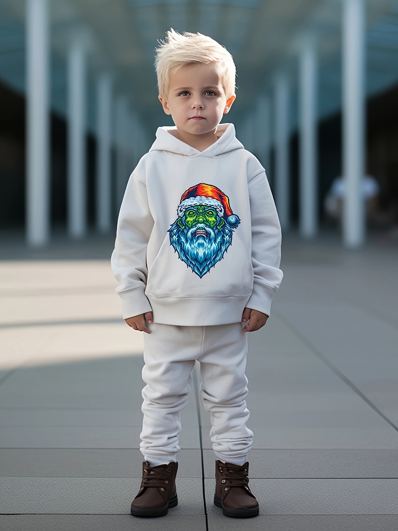 Boy's Scary Santa Print Hooded Outfit Halloween Style Hoodie - Temu ...