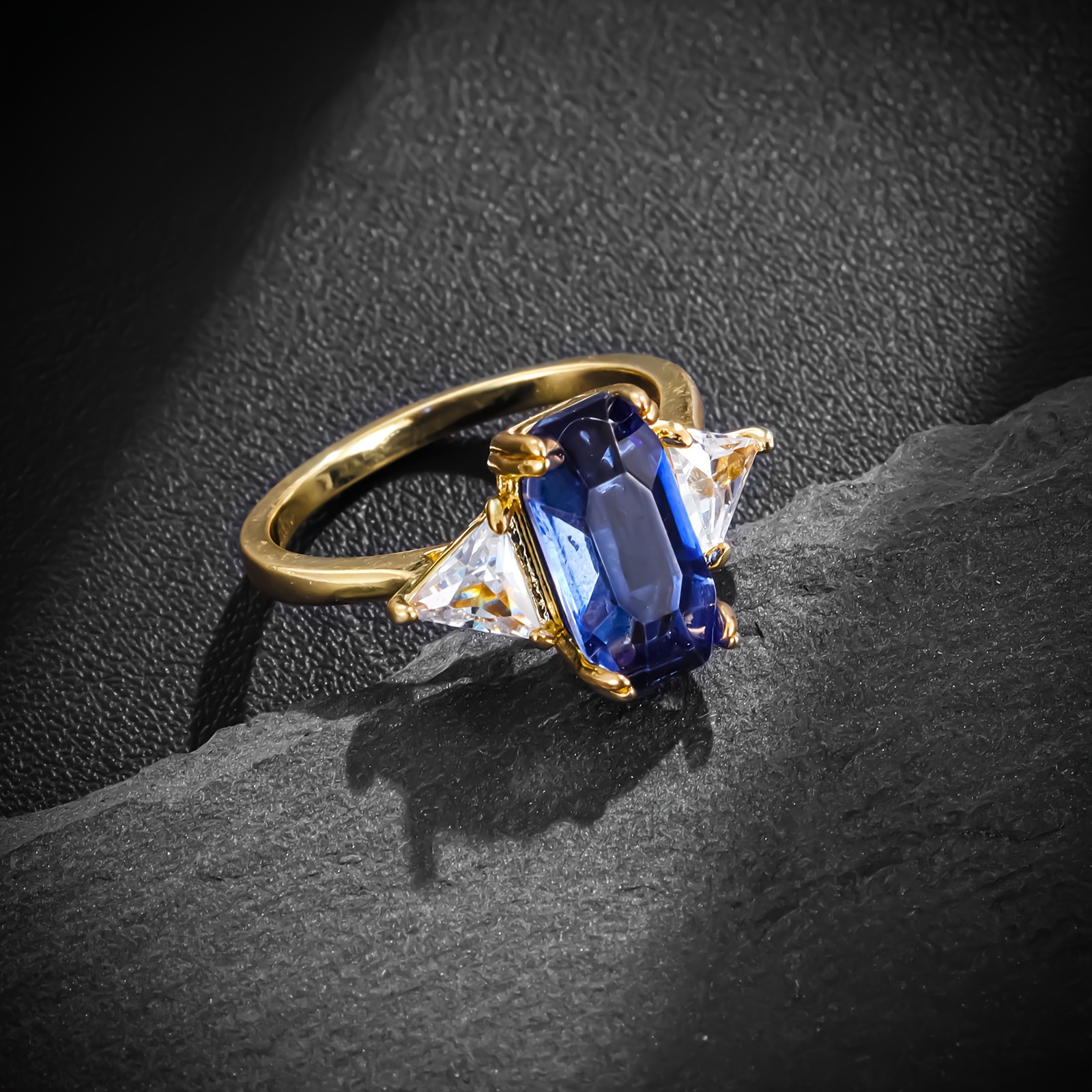 Female Luxury Square Cut Faux Sapphire Rhinestones Ring - Temu United ...