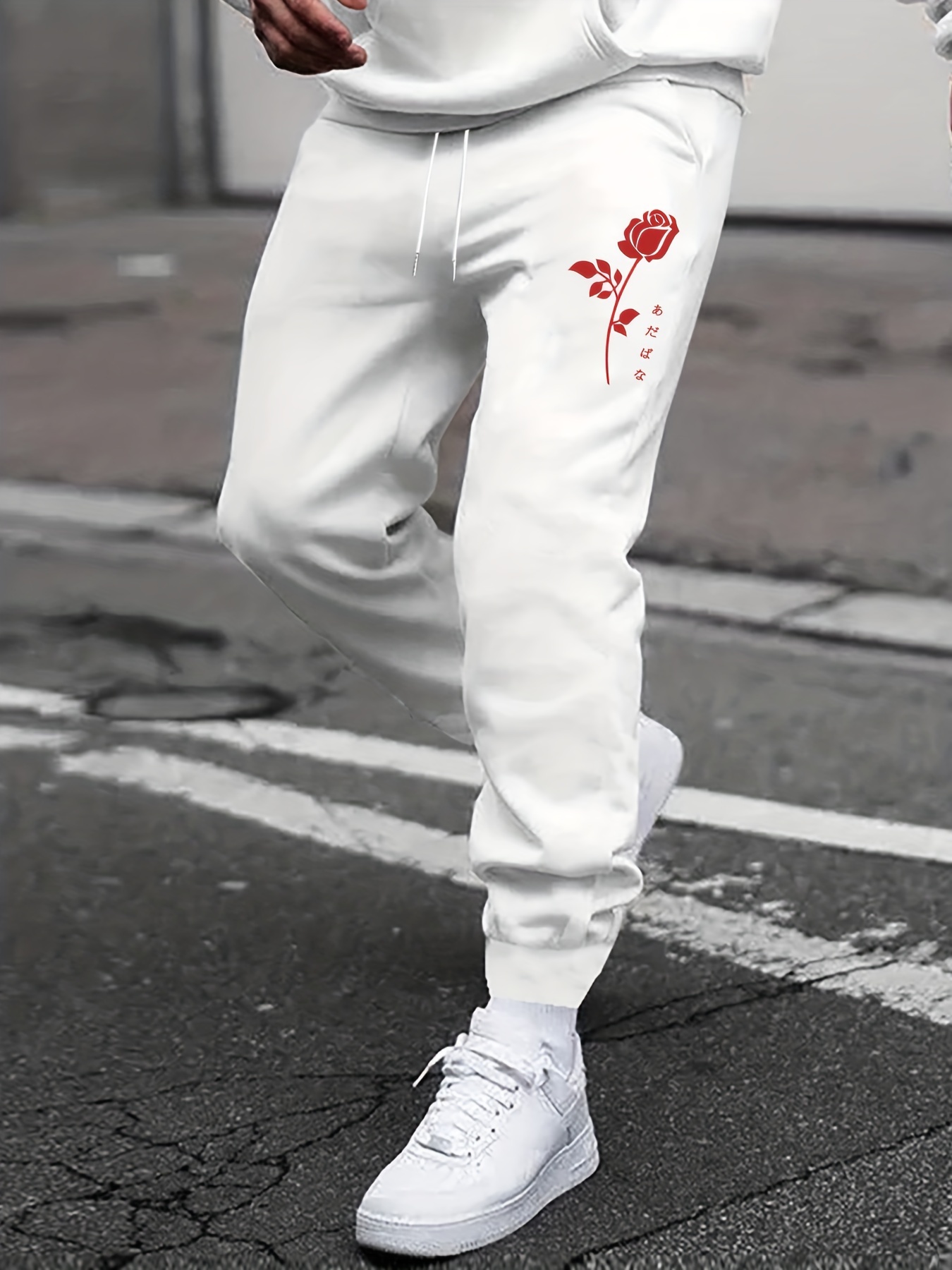 Red Rose Print Mens Drawstring Sweatpants Pocket Casual - Temu Australia