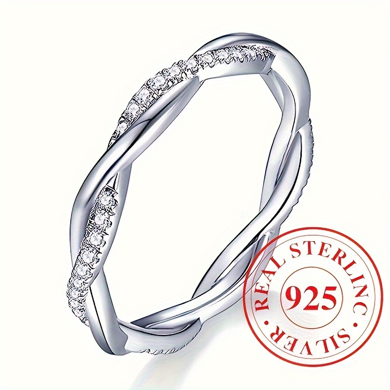925 Sterling Silver Ring Trendy Intertwine Design Paved - Temu Portugal