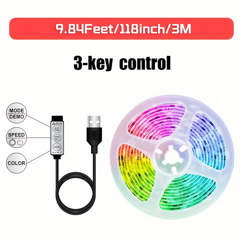 Led Light Strip Rgb 5050 3 key Button Controller Music Led - Temu Ireland