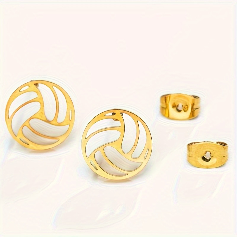 Stainless Steel Earrings Basketball Volleyball Stud Earrings - Temu ...