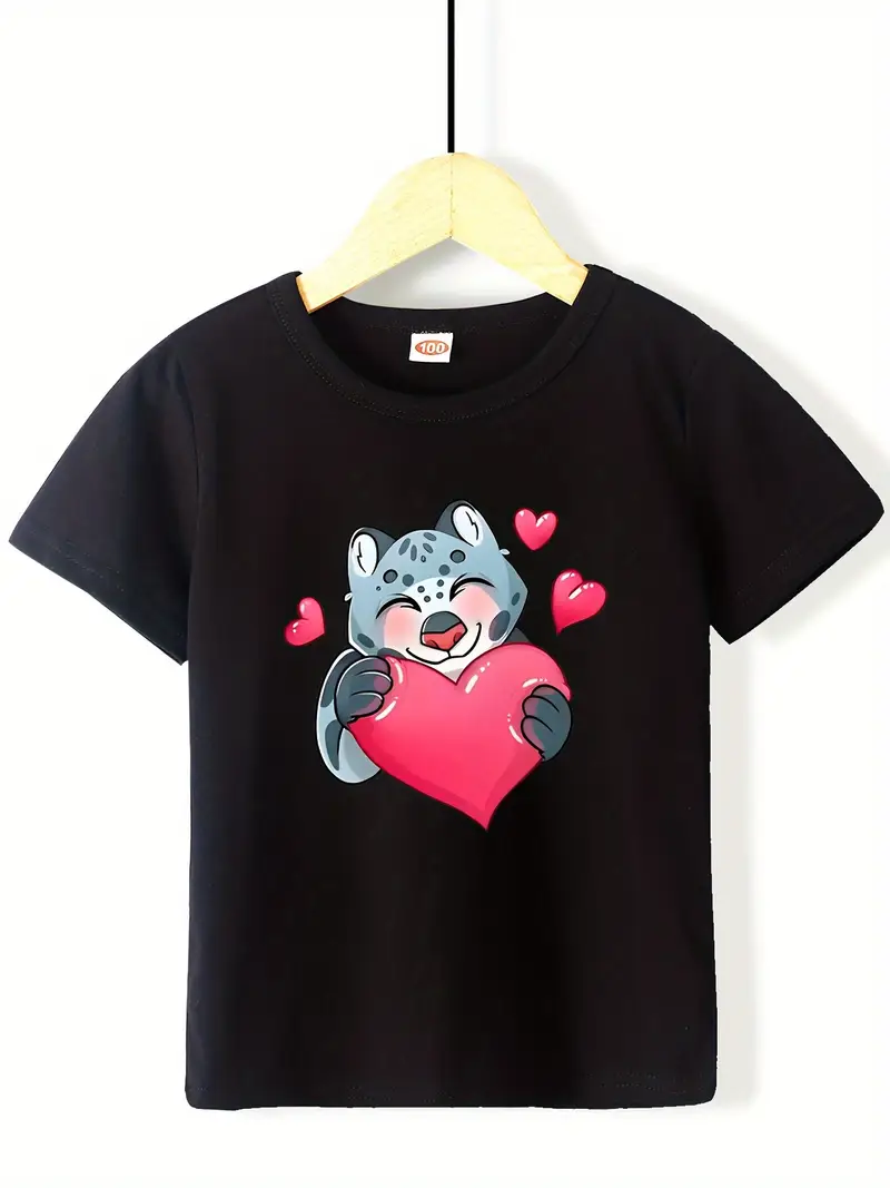 Graphic Short Sleeve T Shirt 100 Cotton Lovely Kitty Girls Temu