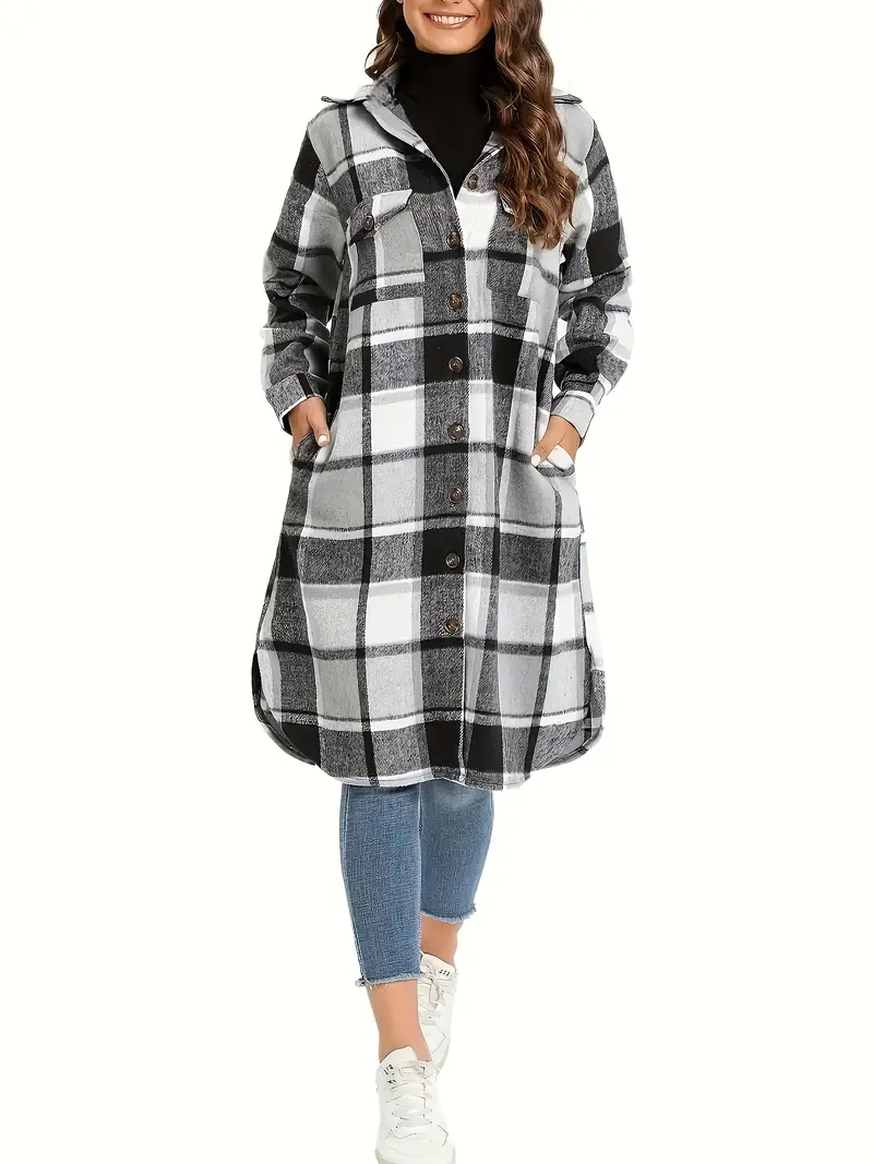 Plaid Pattern Button Front Jacket Casual Long Sleeve Jacket Temu