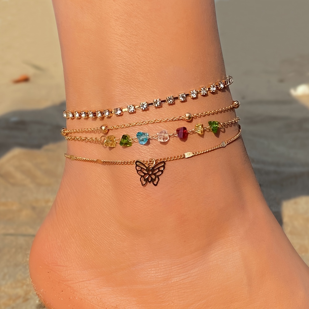 elegant anklet colorful gemstone pendant - Temu Canada