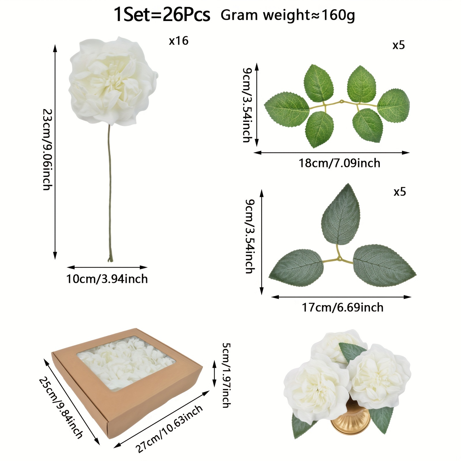 Artificial Flowers Box Set White Peony Flower Bouquet - Temu Canada