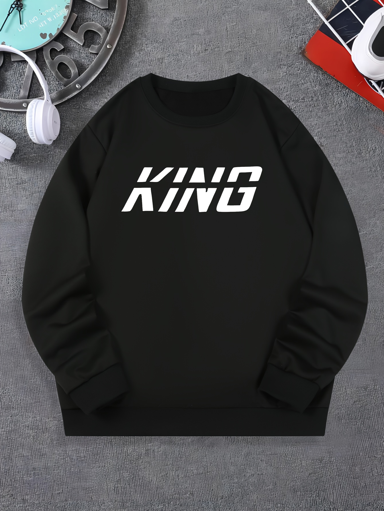 King Print Fashionable Men's Casual Long Sleeve Crew Neck - Temu Portugal