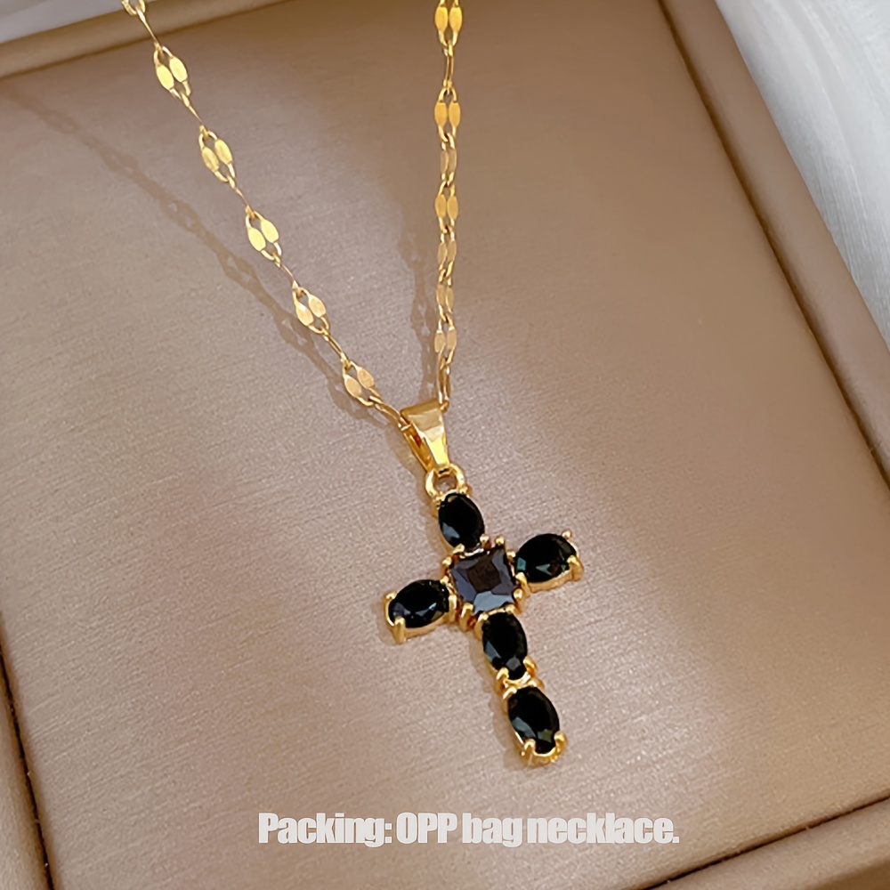 Cross Pendant Necklace, Rhinestone Decor Charm Necklace, Simple Cross ...