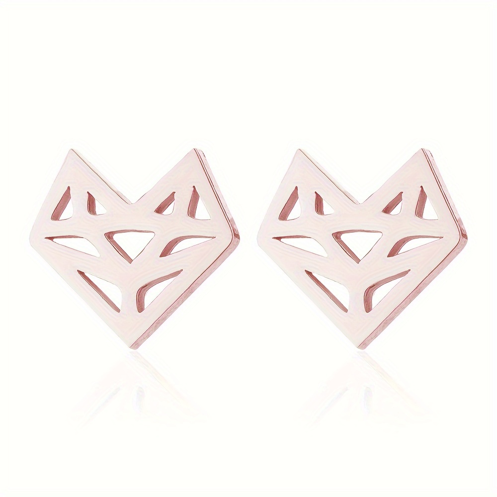 Simple Stainless Steel Fox Stud Earrings, Hip Hop Mini Cute Animal Head ...