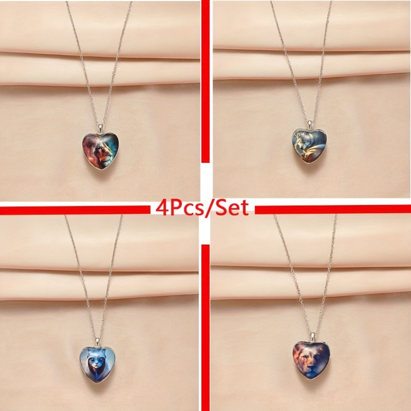 Collier En Forme De Cœur En Alliage De Zinc, 4 Pièces, À La Mode, Pour ...