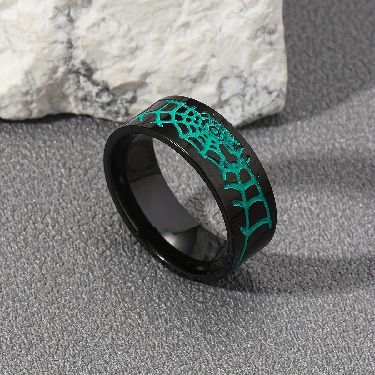 Spider Web Luminous 304 Stainless Steel Ring Fashion - Temu United Kingdom