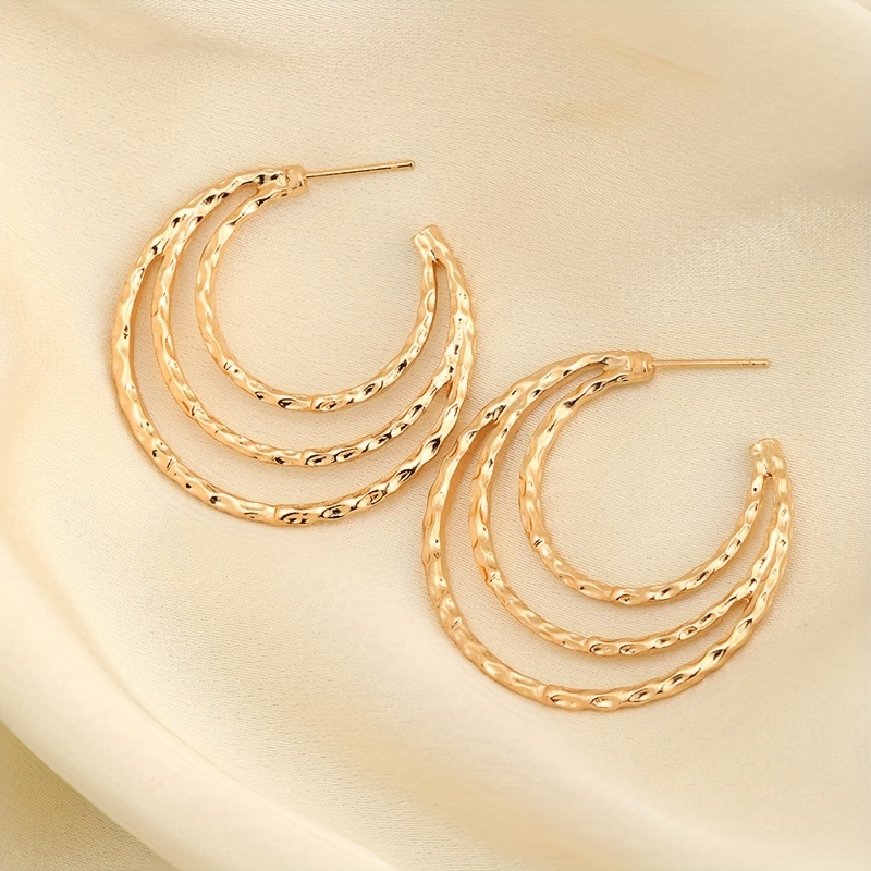 C Shaped Three Layers Hoop Earrings Colorfast Trendy Hoop - Temu United ...