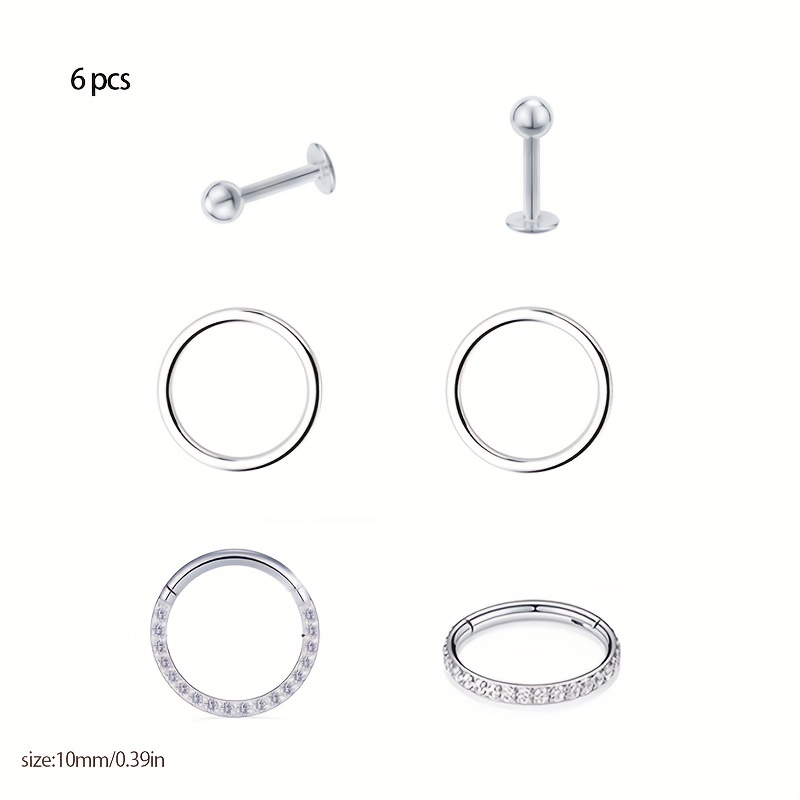 Simple Cubic Zirconia Seamless Nose Ring, Lip Ring, Men's Body Piercing ...