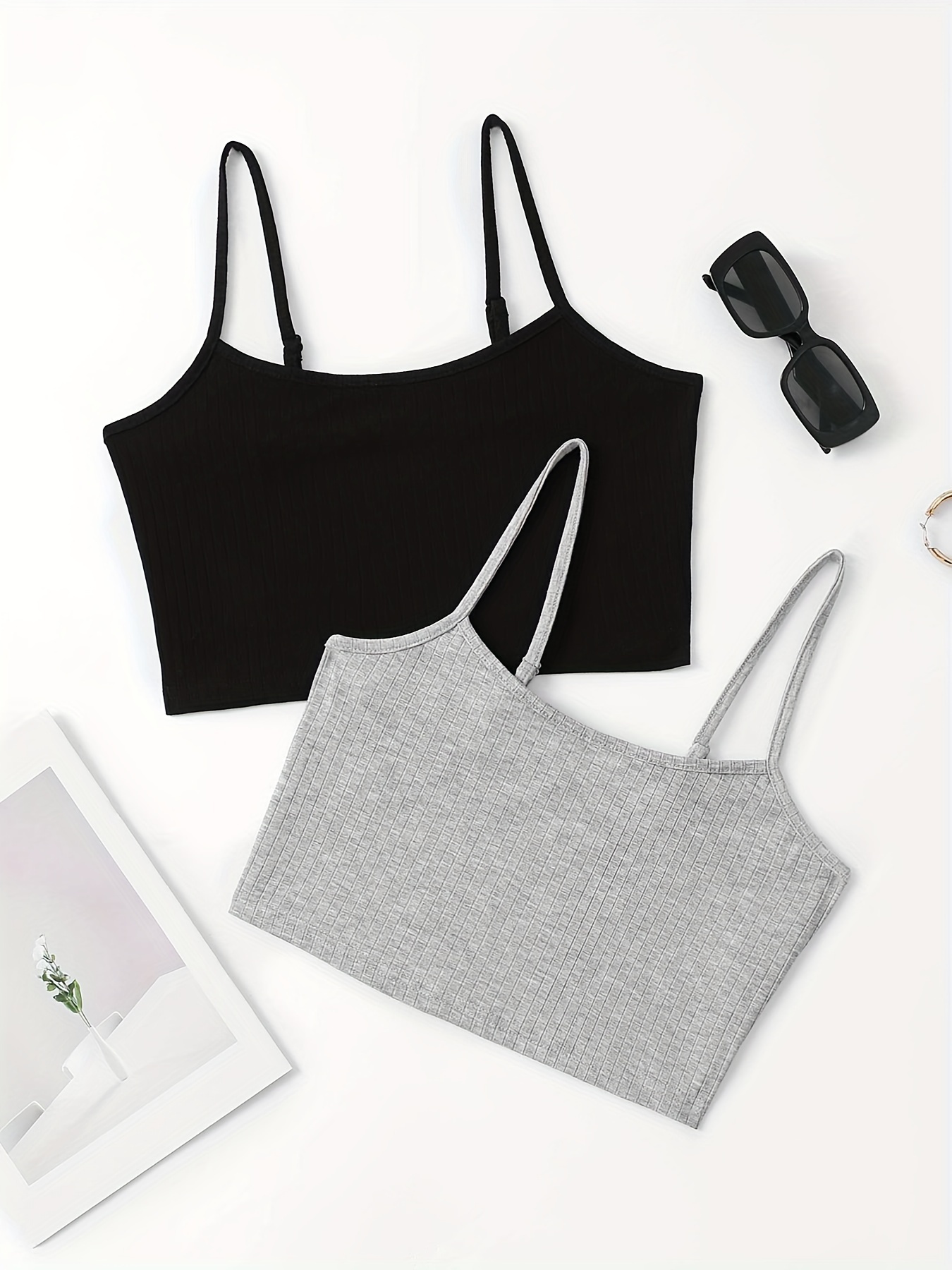 Ribbed Crop Cami Top Versatile Spaghetti Strap Top Summer - Temu ...