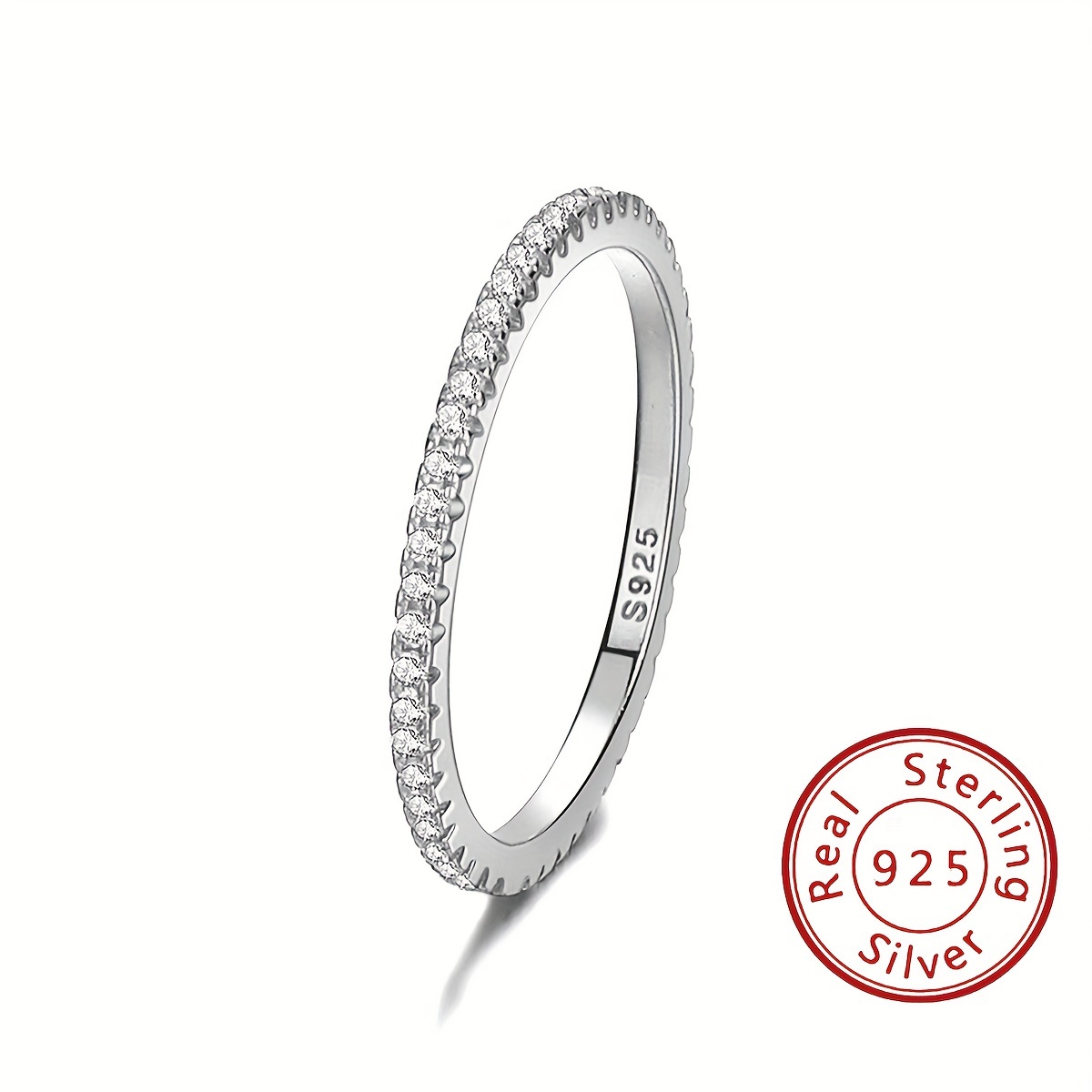 925 Sterling Silver Band Ring Paved Full Shining Zirconia - Temu Portugal