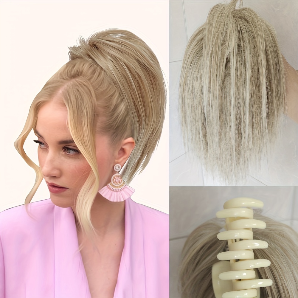 Chignon Messy Braided Bun Synthetic Straight Ponytail Hair - Temu ...