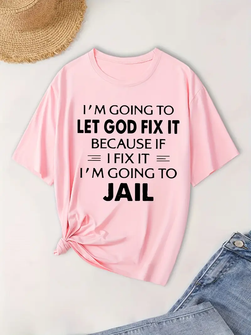 Letter Print T Shirt Plus Size Casual Crew Neck Short Sleeve Temu