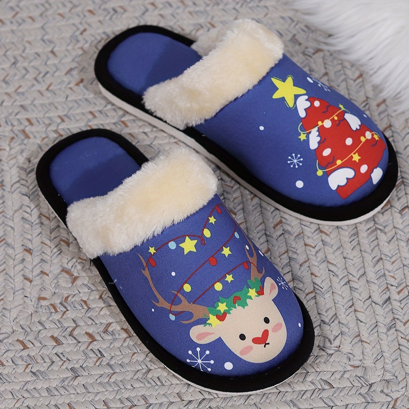 Cartoon Print Fuzzy Home Warm Slippers Slip Soft Sole Flat - Temu Denmark
