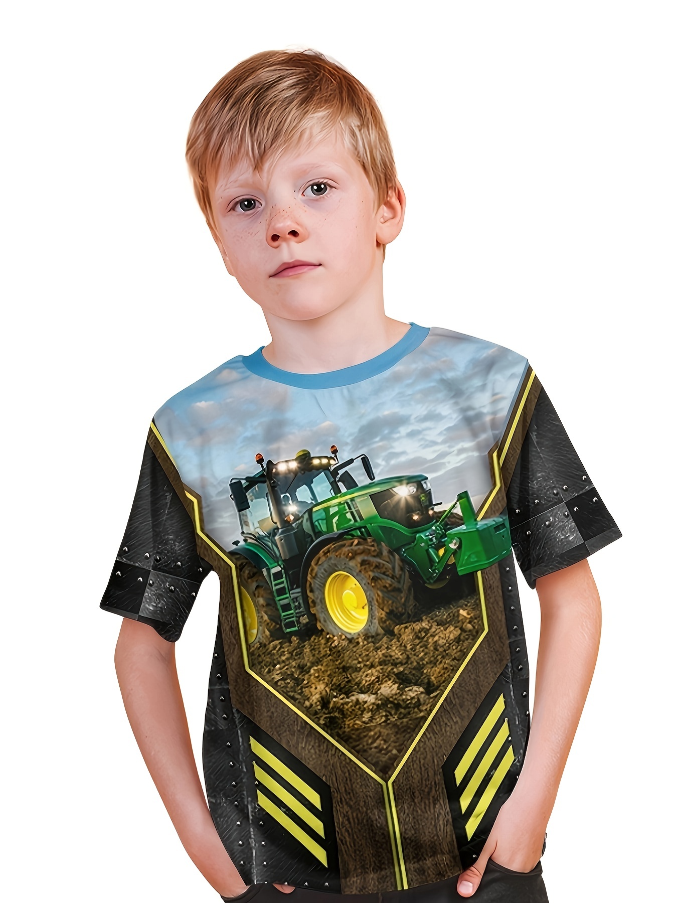 男の子向けのかっこいい、軽量で快適な夏の服！トラクター3dプリントtシャツ Temu Japan
