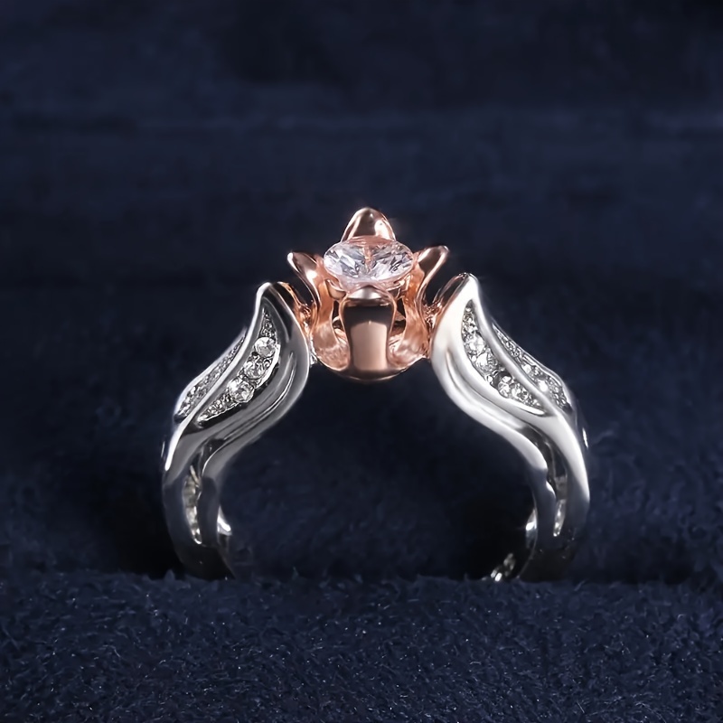 New Rose Golden Flower Cubic Zirconia Ring Party Wedding Finger Ring ...