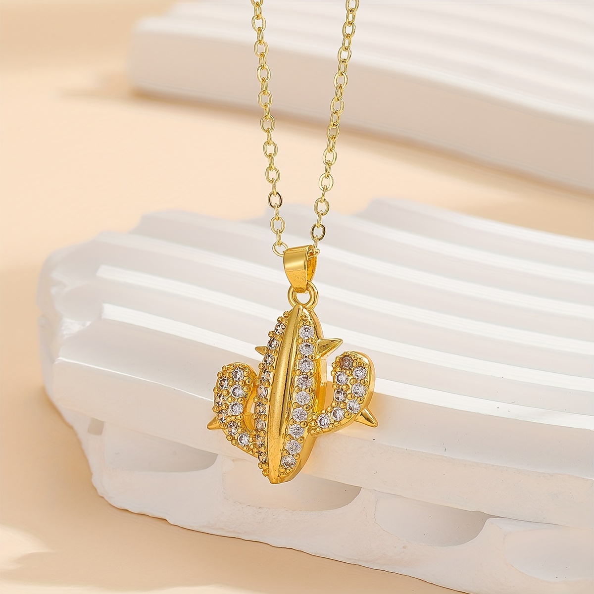 Hip hop Cactus Pendant Necklace 18k Gold Plated Personality - Temu Australia