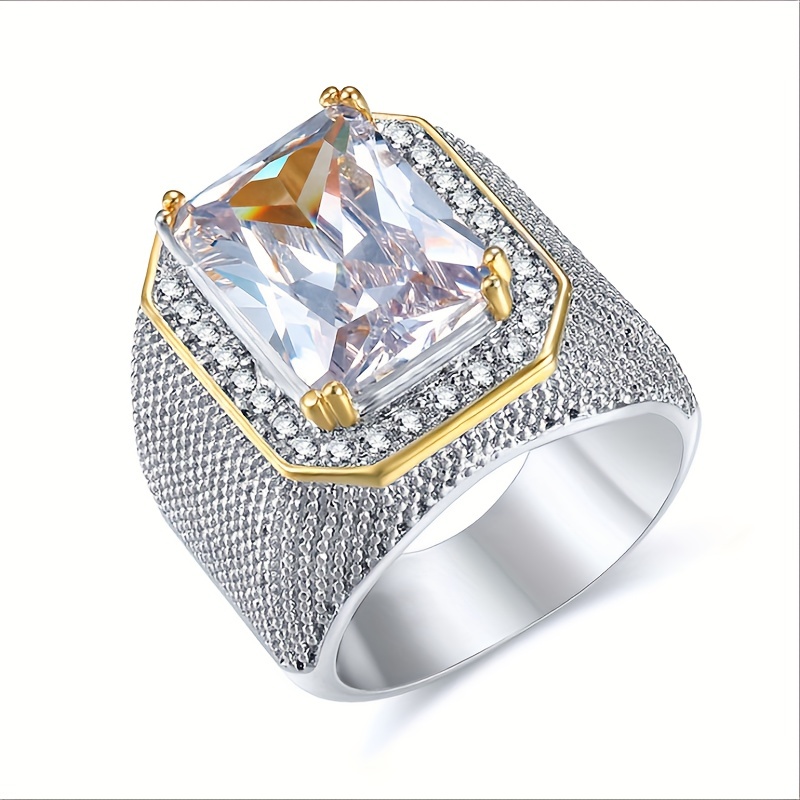 Luxury Ring Square Zirconia Exquisite Men's Accessory - Temu Norway