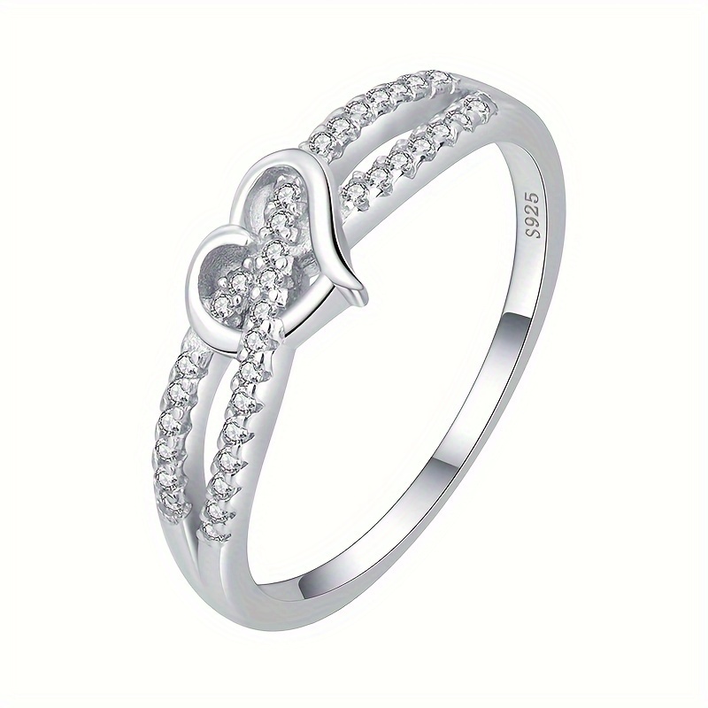 925 Sterling Silver Ring Trendy Heart + X Design Paved - Temu United ...