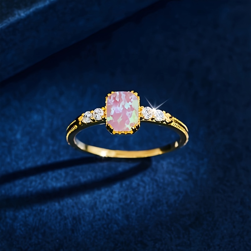 Chic Promise Ring Inlaid Opal In Rectangular Shape - Temu United Kingdom