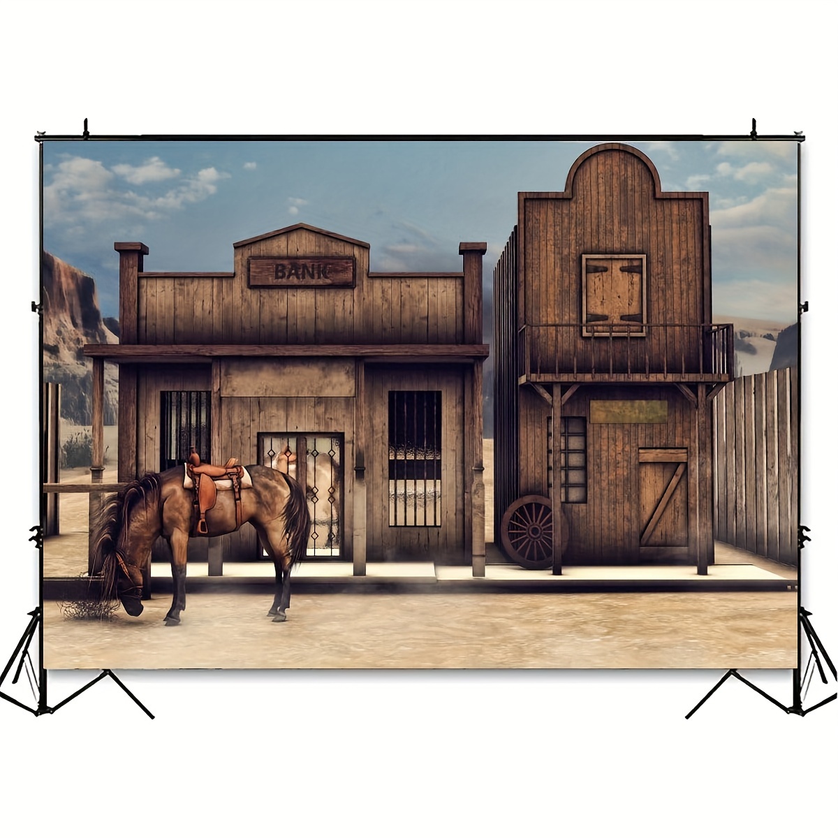 Vintage Western Wooden House Backdrop Retro Western Bank - Temu