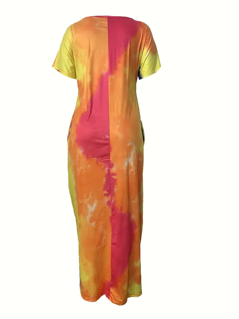 Plus Size Maxi Dress Pocket Womens Plus Tie Dye Print Short Temu