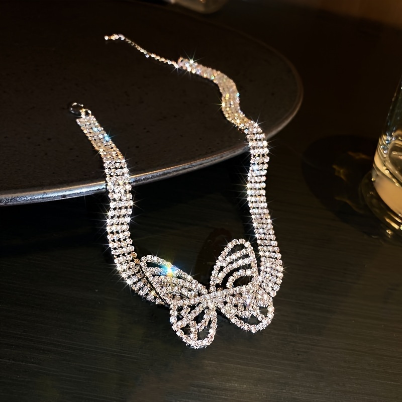 Iced Out Shiny Faux Crystal Hollow Out Butterfly Collier - Temu France