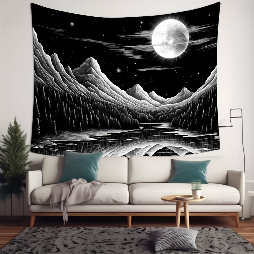 Full Moon Forest Pattern Tapestry On Mountains Rivers Lakes - Temu Canada